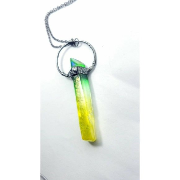Handmade | Accessories | Green And Yellow Candy Quartz Crystal Necklace ...
